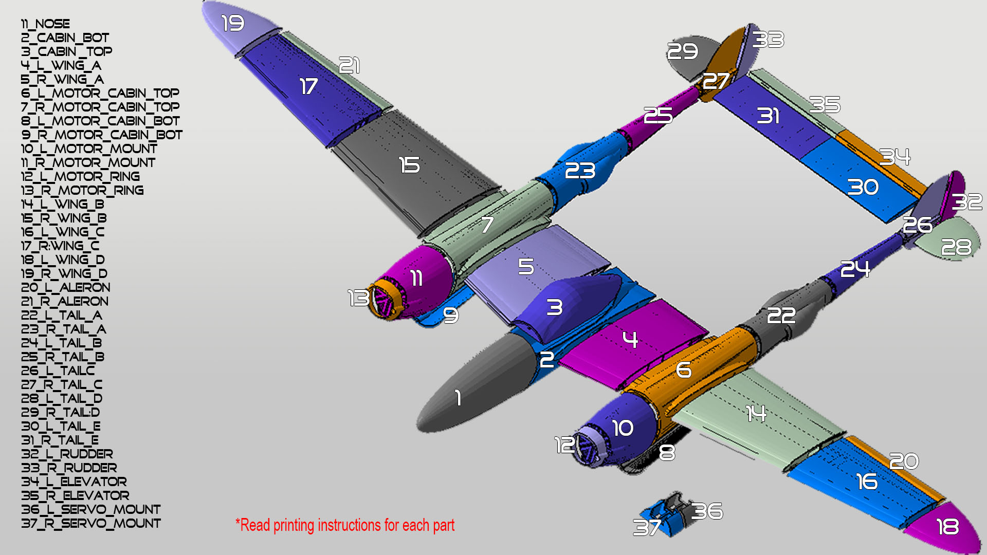 Download 3D Printed STL Files For P38 RC Plane